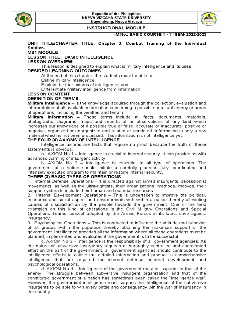 Rotc 1 - Basic Intel | PDF | Military Intelligence | Information