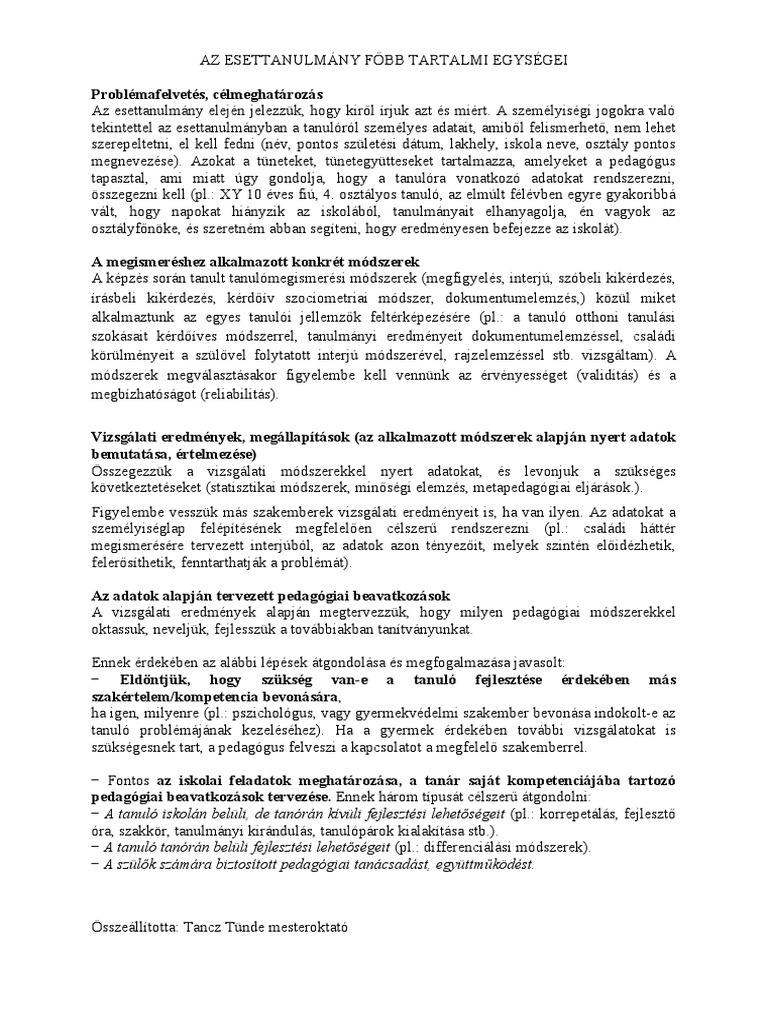 Esettanulmány Segédlet | PDF