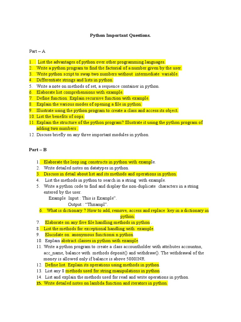 Python Important Questions | PDF Python Important Questions | PDF