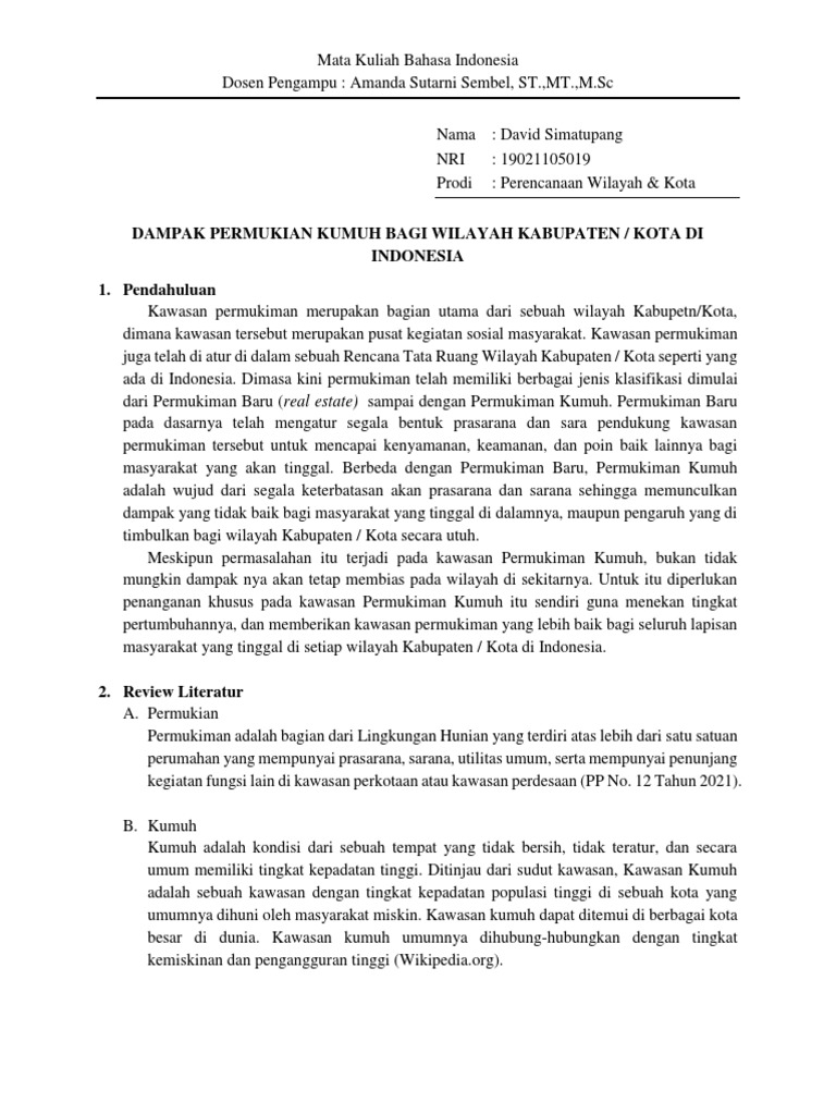 Dampak Permukiman Kumuh di Indonesia | PDF | Ilmu Sosial