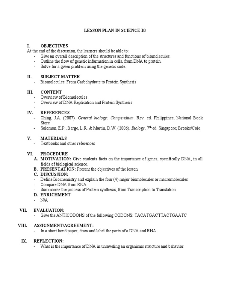 Science 10: Biomolecules & Genetics Lesson | PDF | Foreign Language Studies