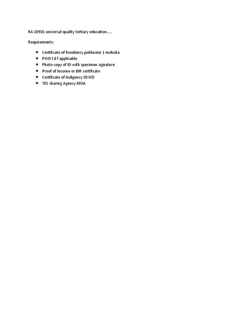 RA 10931 Tertiary Education Requirements | PDF