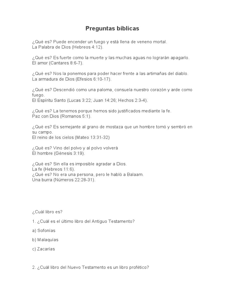 Preguntas Bíblicas | Descargar gratis PDF | Biblia | Jesús