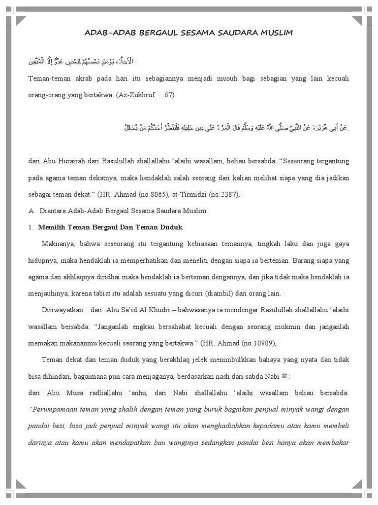 Adab Bergaul Sesama Muslim yang Baik | PDF | Agama & Spiritualitas