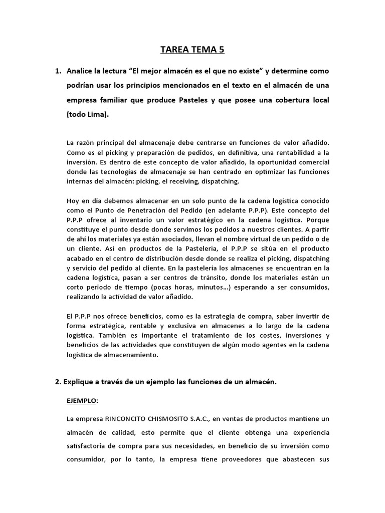 Tarea Tema 5 - Logística | PDF | Logística | Economias
