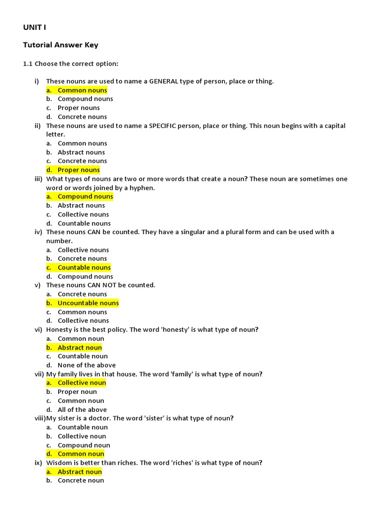 PEL130 Tutorial Answer Key (2022) | PDF | Noun | Verb
