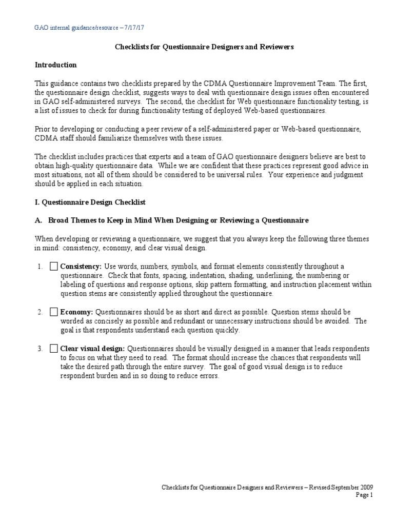 23 Checklists For Questionnaire Designers and Reviewers | PDF | Questionnaire | World Wide Web