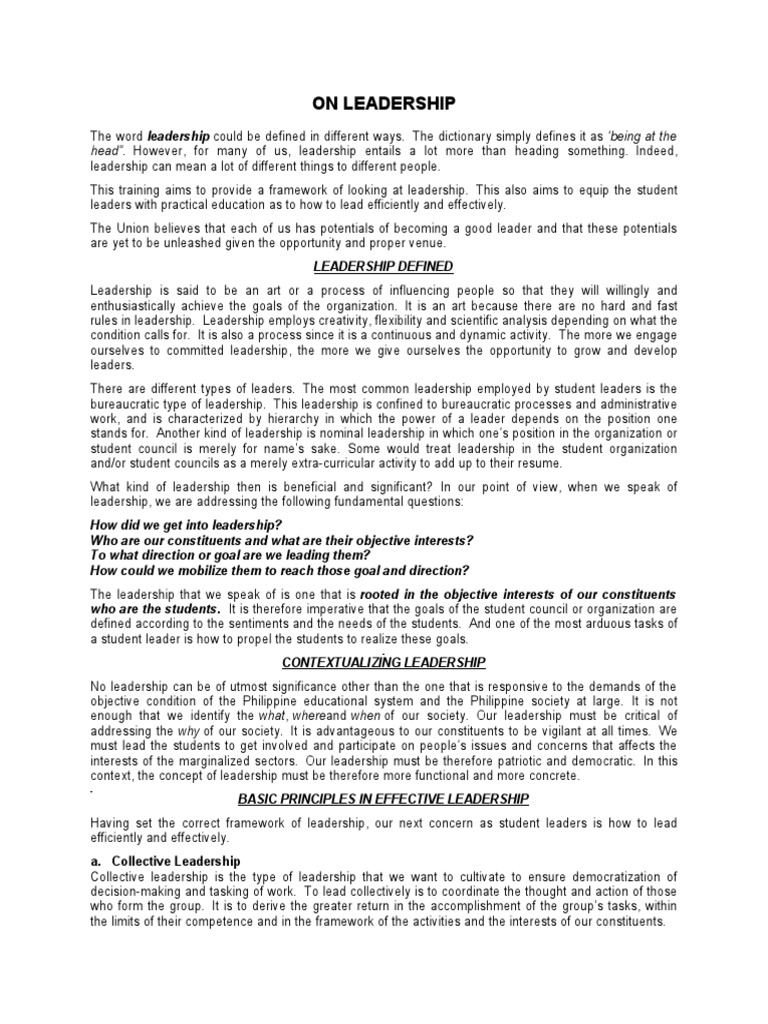 ON LEADERSHIP (Edgar Jopson) | PDF | Leadership | Decision Making