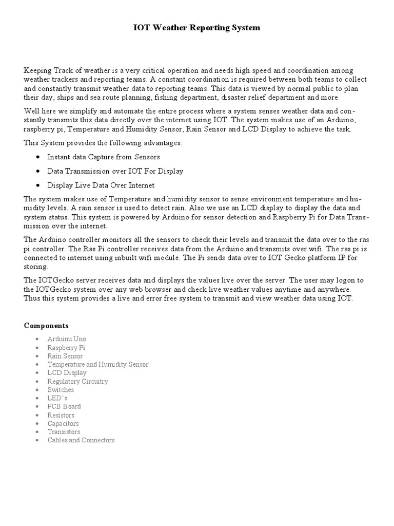IOT Weather Reporting System: Components | PDF | Computers