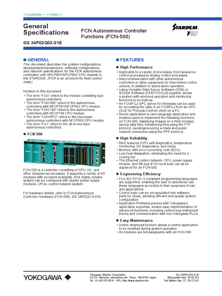 General Specifications: FCN Autonomous Controller Functions (FCN-500 ...