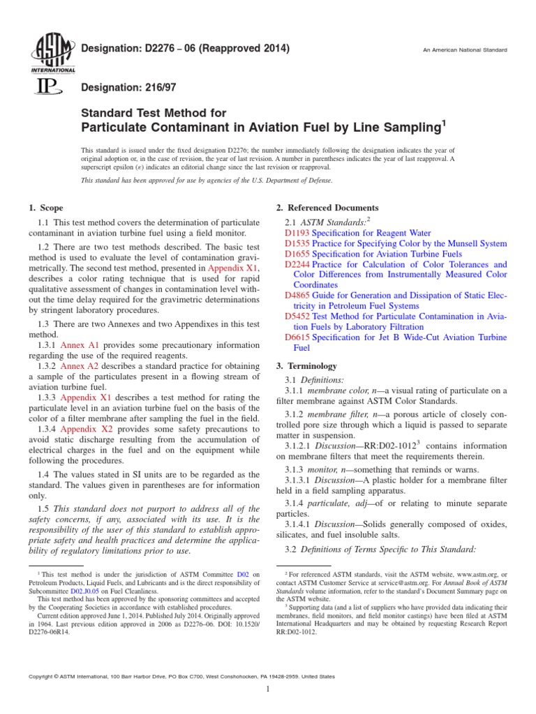 D2276-06 (Reapproved 2014) | PDF | Valve | Filtration