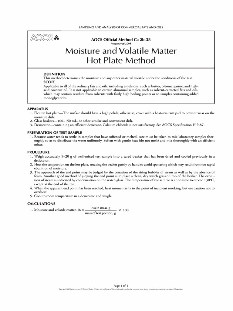 AOCS Official Method Ca 2b-38 | PDF | Water | Boiling