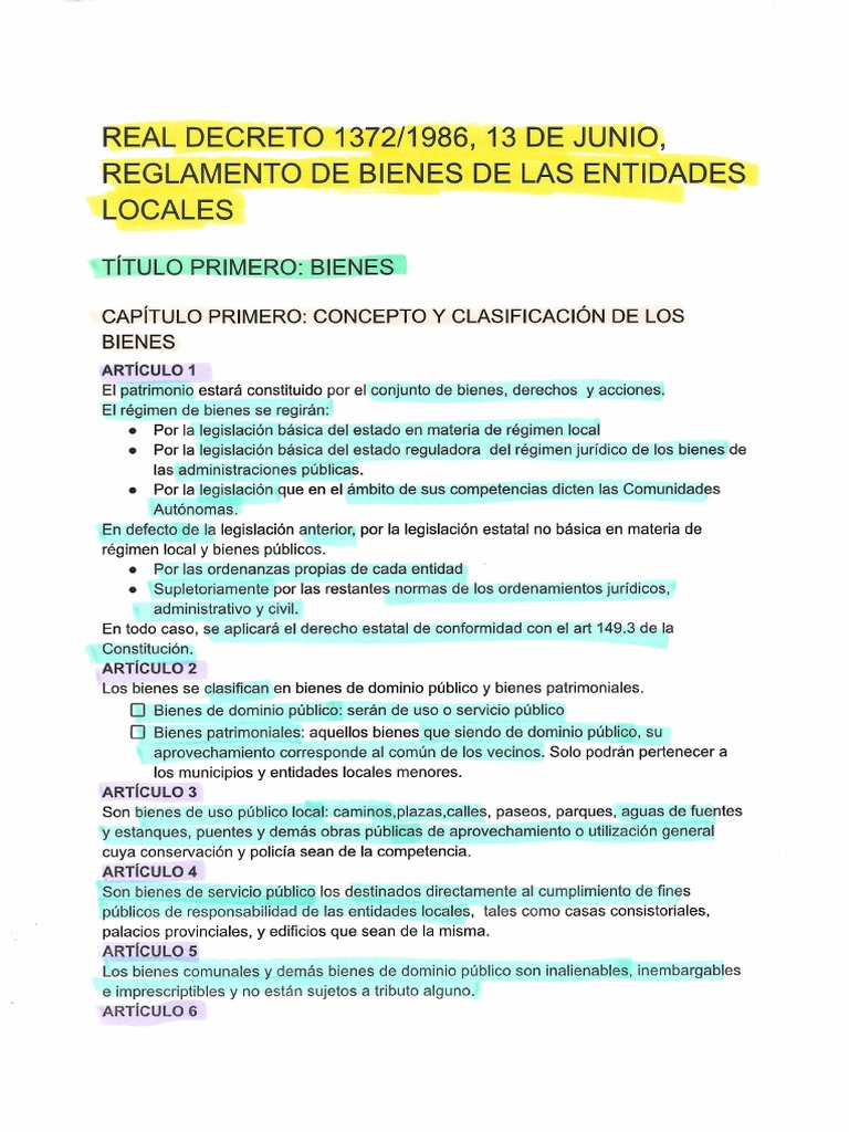 Real Decreto 1372 1986 13 de Junio Reglamento de Bienes de Las ...