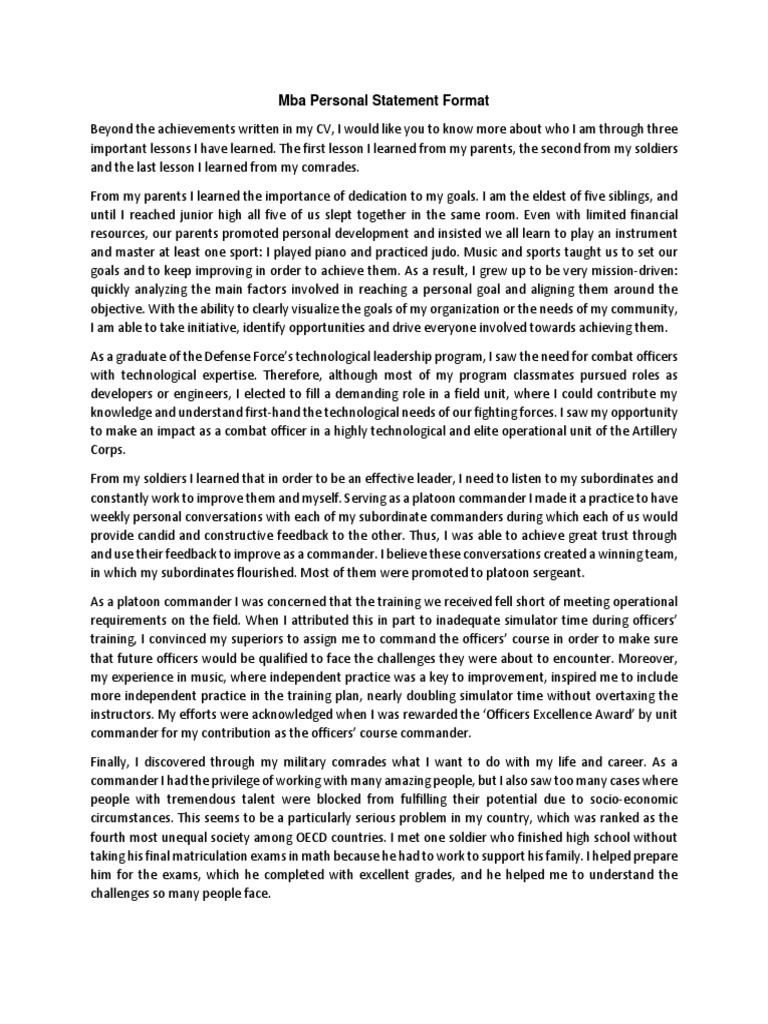 Mba Personal Statement Format | PDF | Goal | Test (Assessment)