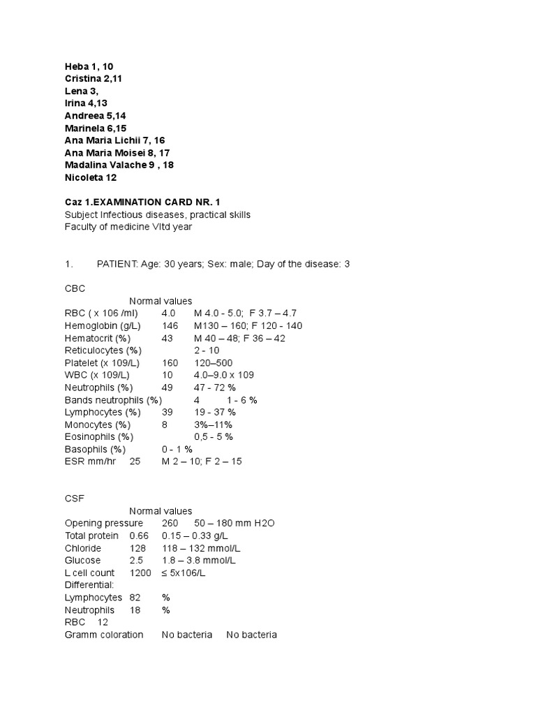 Cazuri Clinice | PDF | White Blood Cell | Medical Specialties