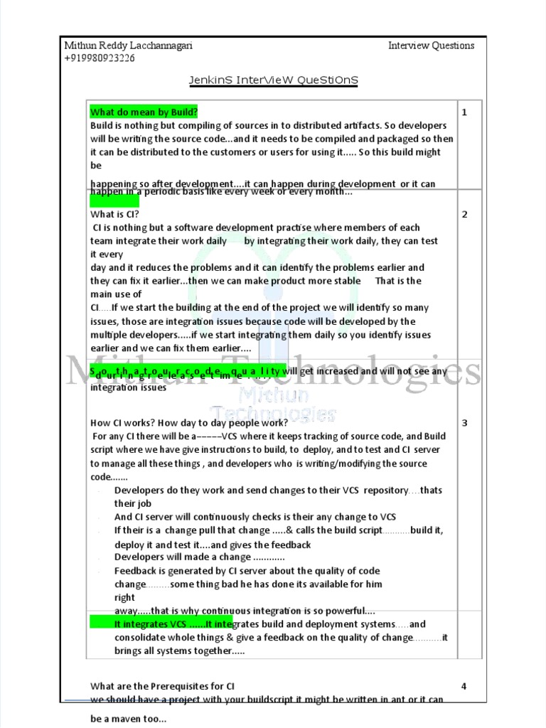 Jenkins CI Interview Questions Guide | PDF | Software Repository | Version Control