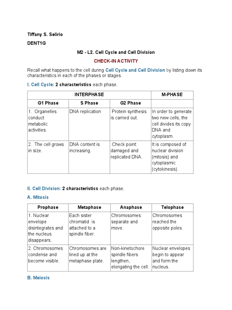 m2 l2. Check in Activity | Download Free PDF | Meiosis | Mitosis