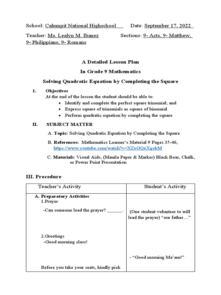 Quadratic Equations: Completing the Square | PDF | Factorization ...