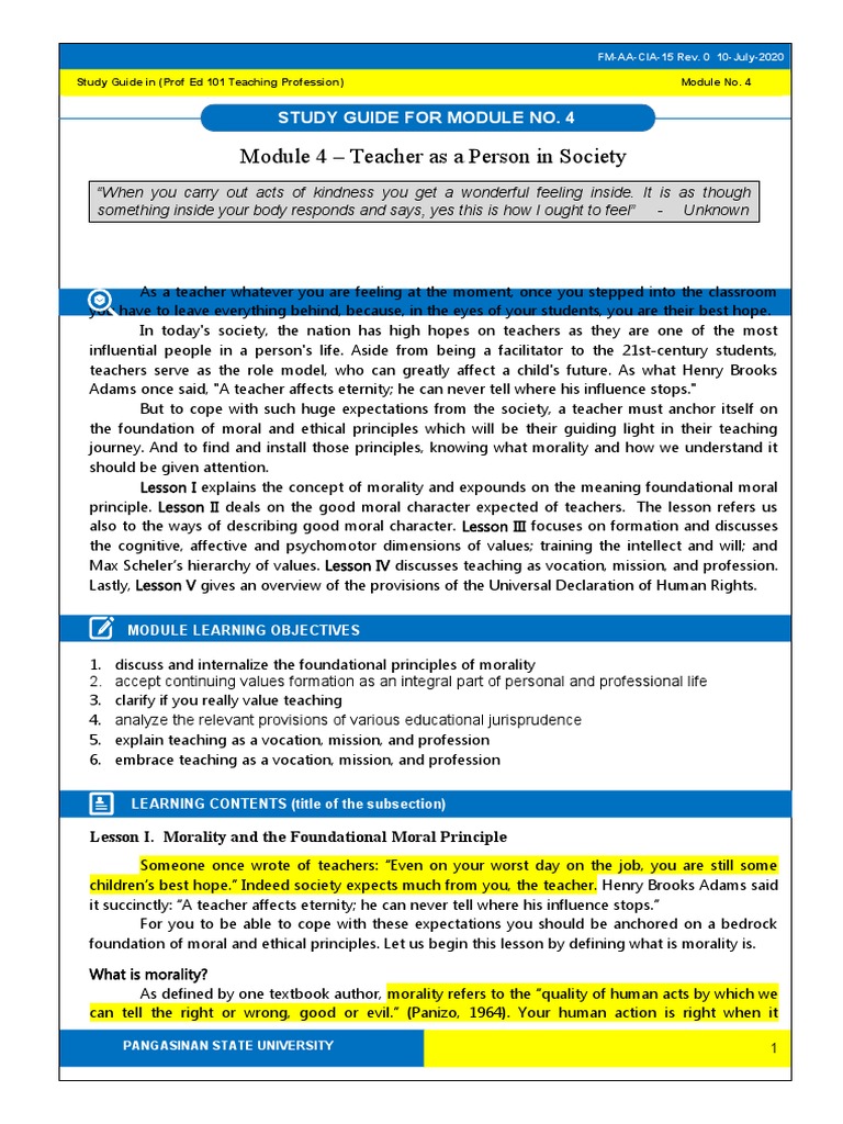 Module 4 Teaching Prof First Sem 2022-23 | PDF | Virtue | Natural Law