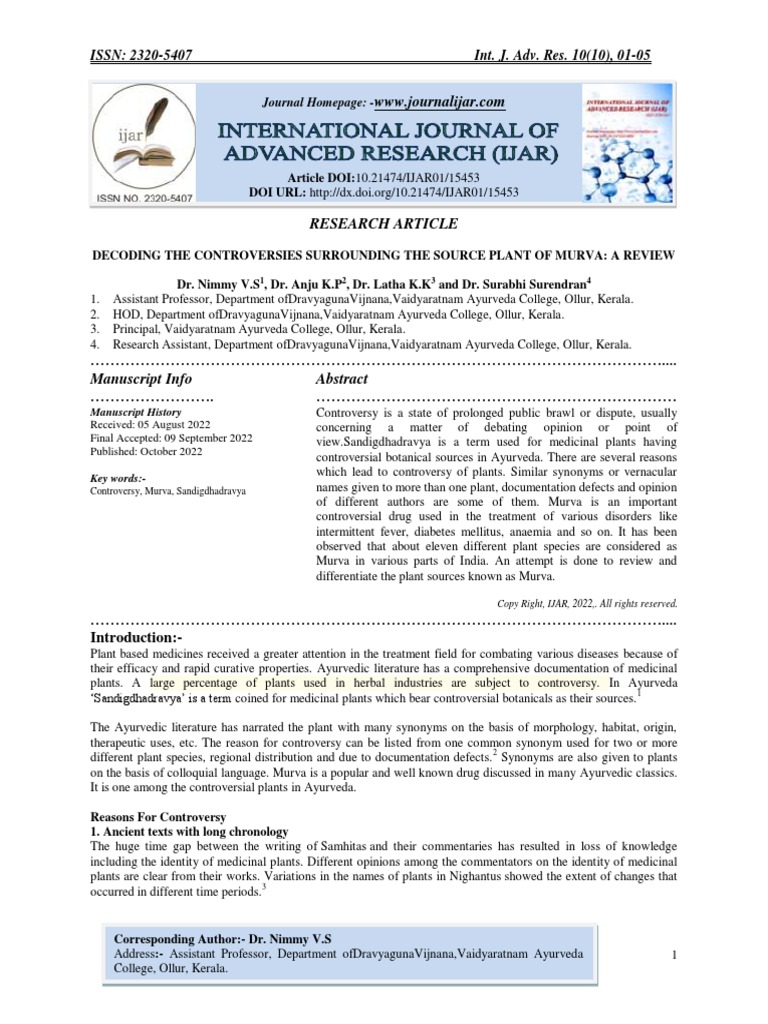 Decoding The Controversies Surrounding The Source Plant of Murva: A ...