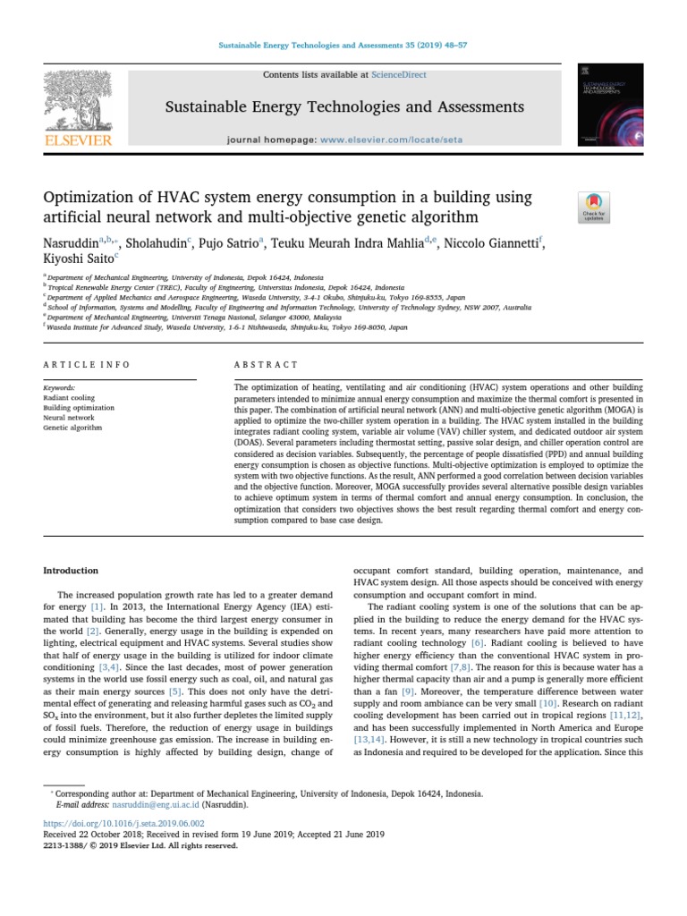Optimization of HVAC System Energy Consumption in A Building Using Artificial Neural Network and ...