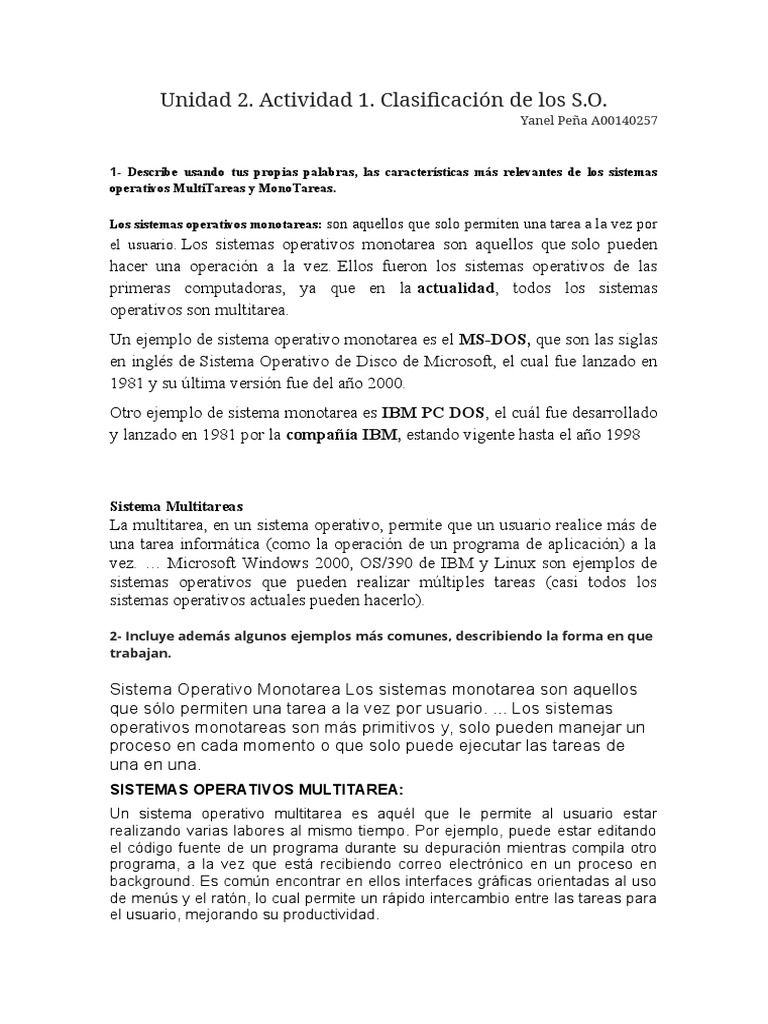 Unidad 2. Actividad 1. | PDF | Sistema operativo | Software del sistema