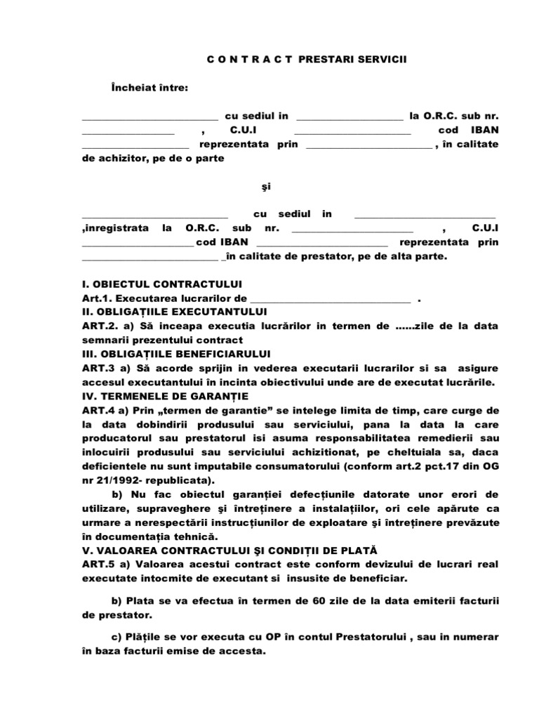 Contract Prestari Servicii Model Simplu