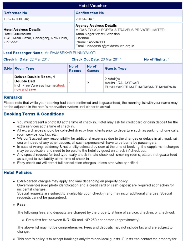 Hotel Voucher Summary | PDF | Fee | Cheque