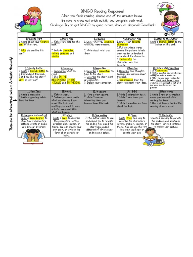 Bingo Reading Response Activities | PDF | Books | Poetry