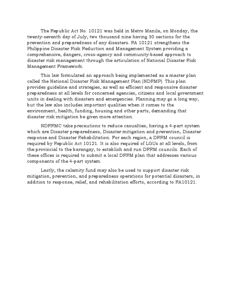 DRRR RA 10121 Summary | PDF