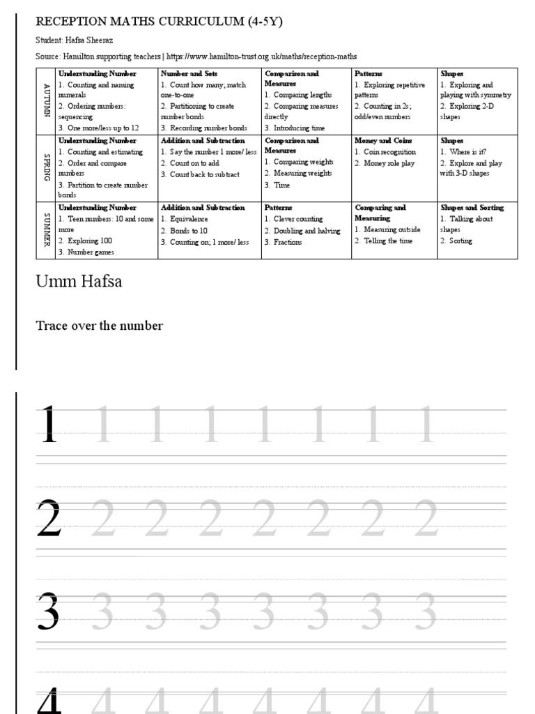 Reception Maths Curriculum | PDF | Arithmetic | Mathematics