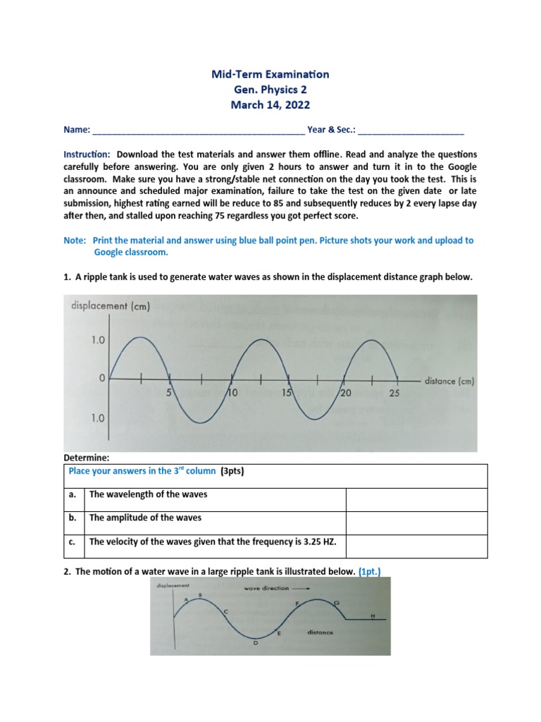2nd Sem-Mid-Term Test - Physics2 | PDF | Waves | Wavelength