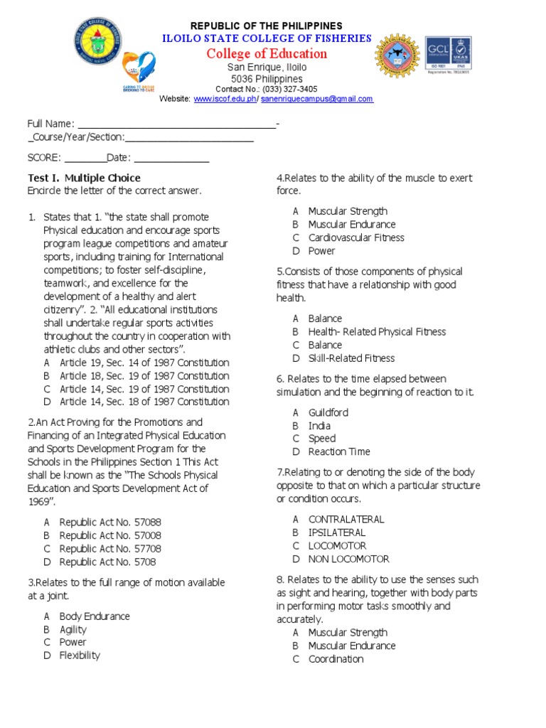 Physical Fitness Assessment Test for Students of Iloilo State College ...