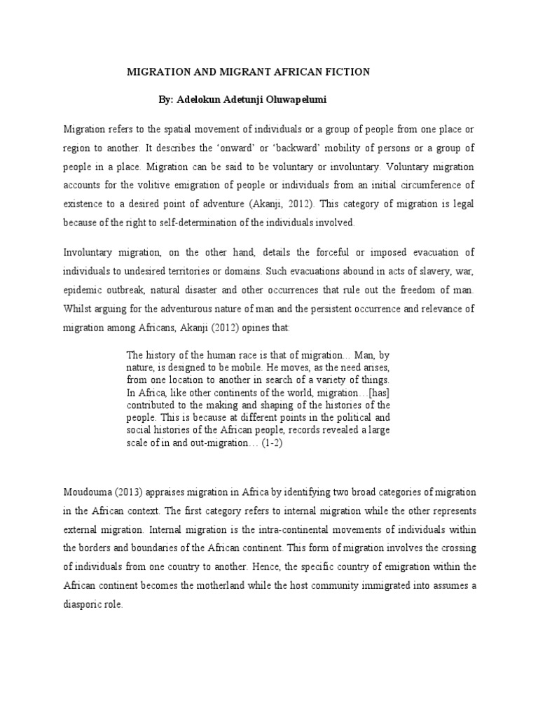 Migration and Migrant African Prose Fiction | PDF | Human Migration ...