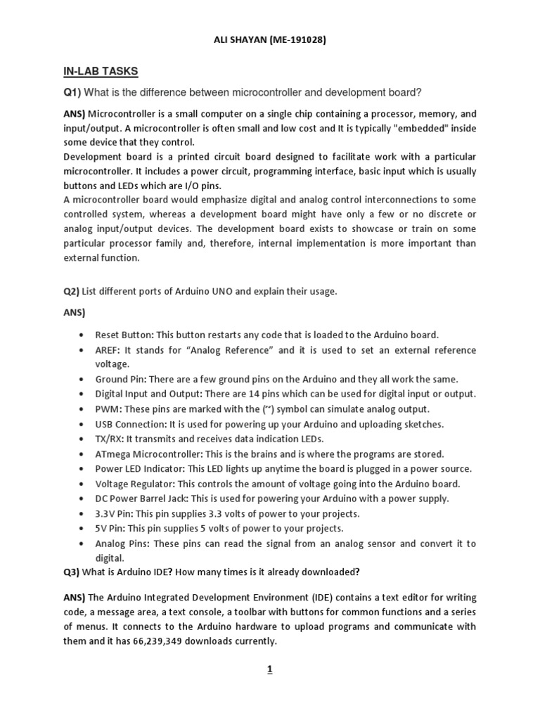 Me191028 Ali Shayan Lab 1 In-Lab | PDF | Arduino | Microcontroller