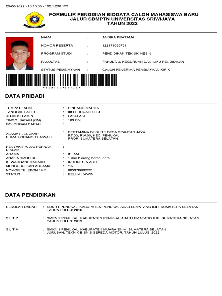 Formulir Biodata SBMPTN2022 | PDF