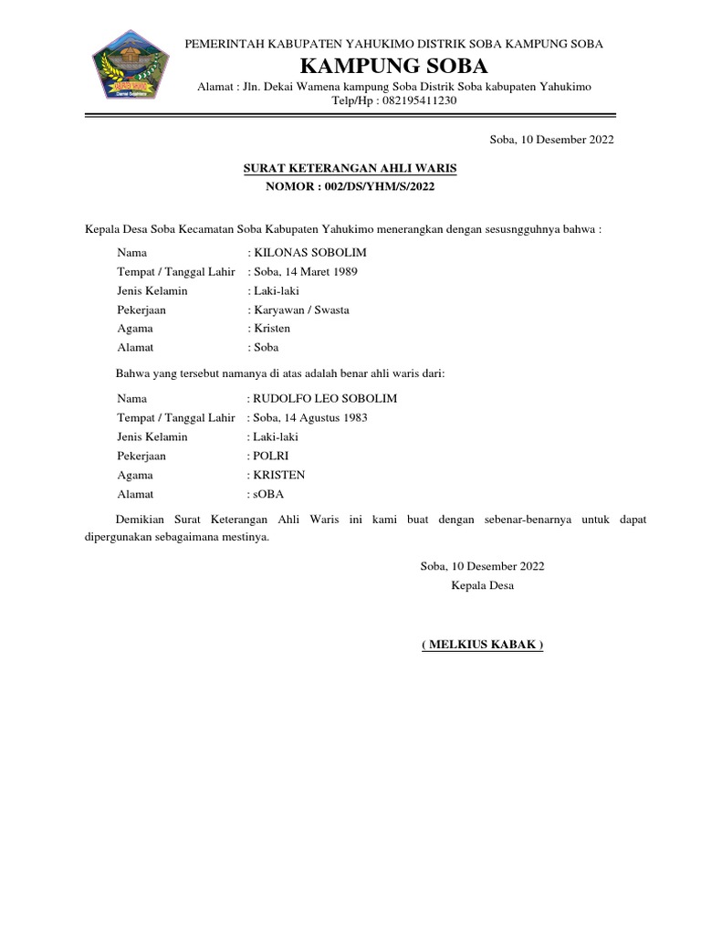Surat Keterangan Ahli Waris Dari Desa | PDF Surat Keterangan Ahli Waris Dari Desa | PDF