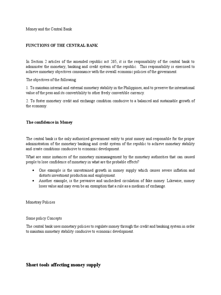Money and The Central Bank | PDF | Monetary Policy | Central Banks