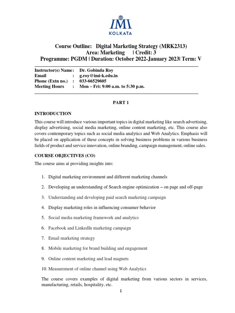 Course Outline - Digital Marketing Strategy | PDF | Digital Marketing ...
