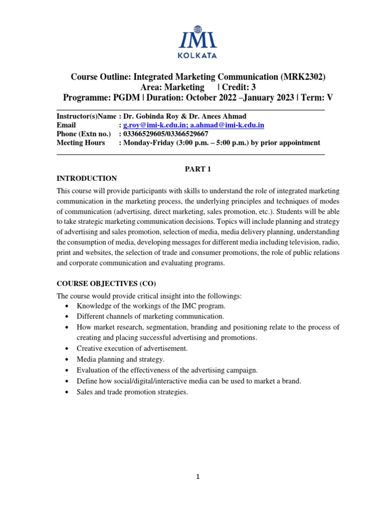 Course Outline - Integrated Marketing Communication | PDF | Marketing ...
