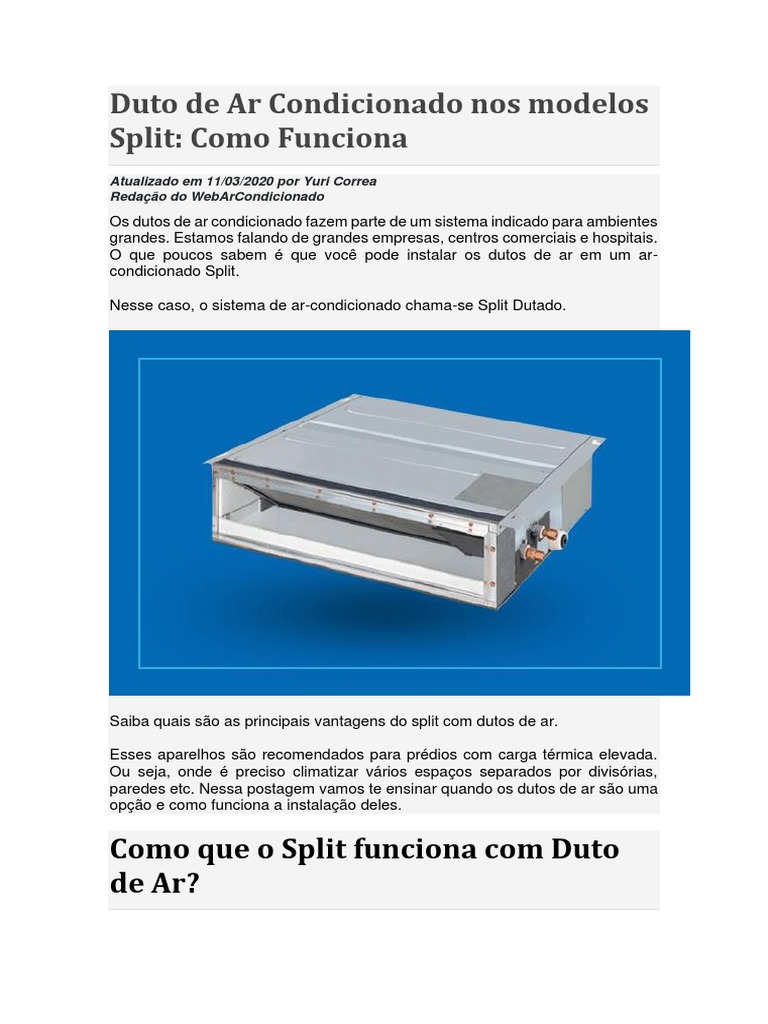 Duto de Ar Condicionado Nos Modelos Split | PDF | Ar condicionado ...