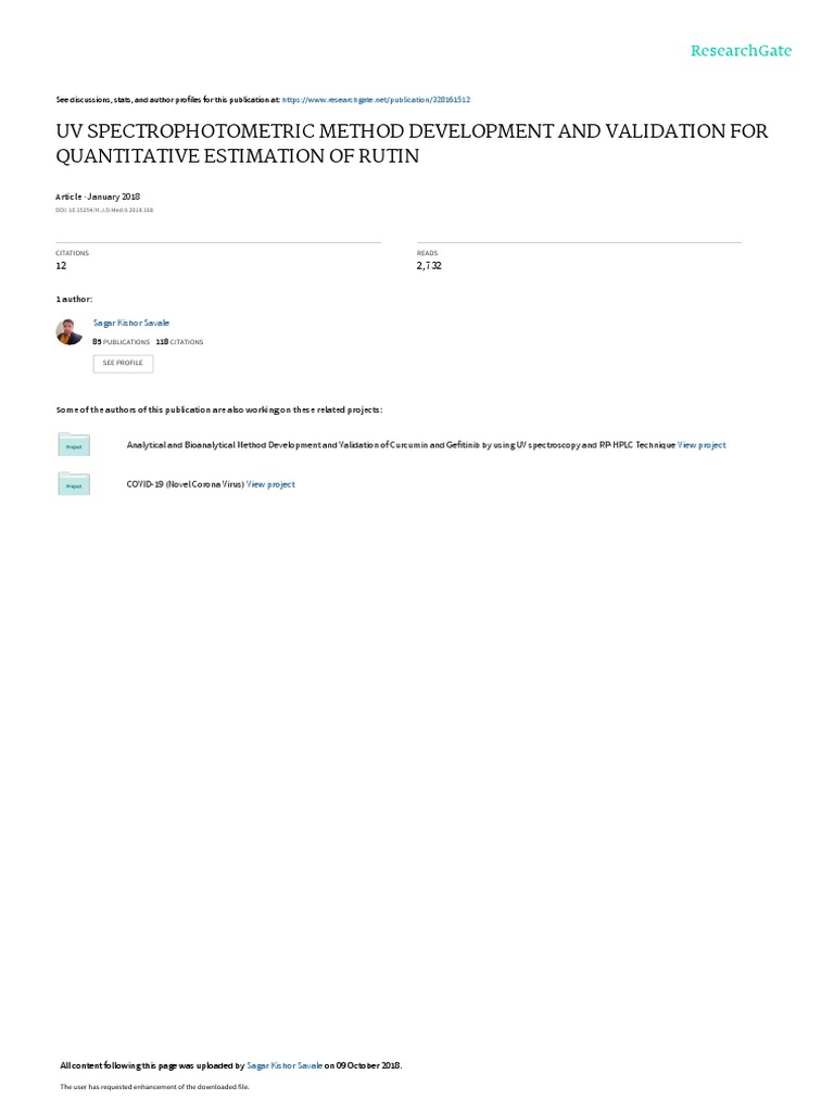 Uv Spectrophotometric Method Development and Validation For Quantitative Estimation of Rutin ...