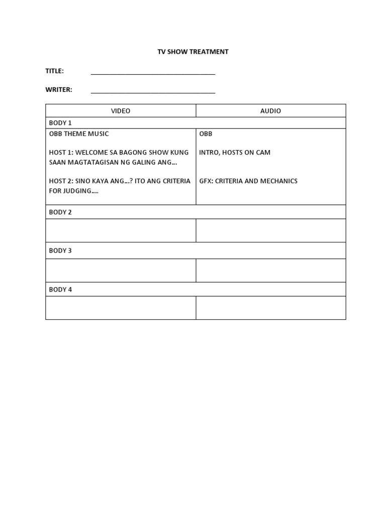 TV Show Treatment Example | PDF