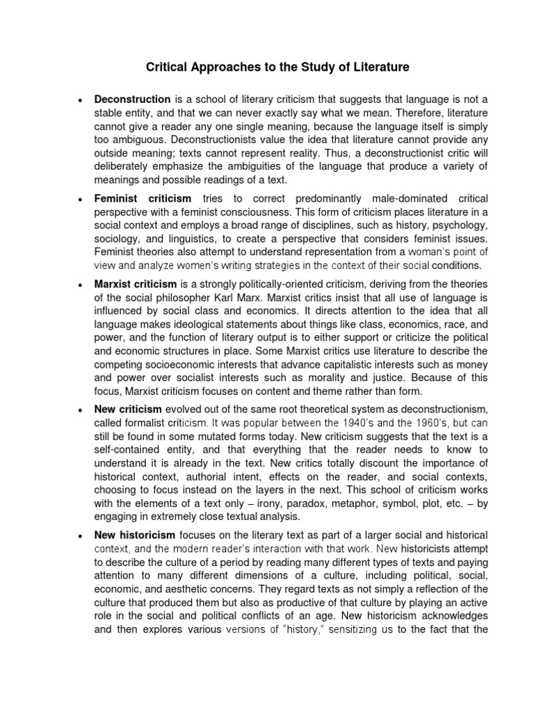 Critical Approaches in Literary Analysis | PDF | Deconstruction | Karl Marx