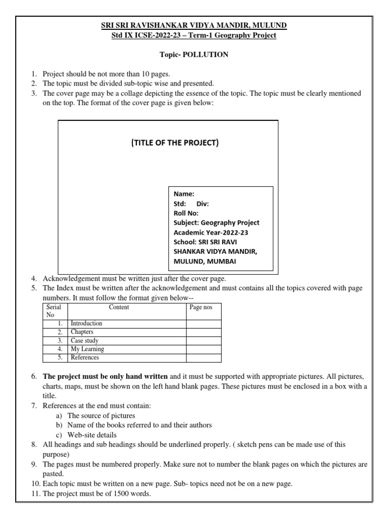 Class 9 Geography Project on Pollution | PDF | Pollution | Nature