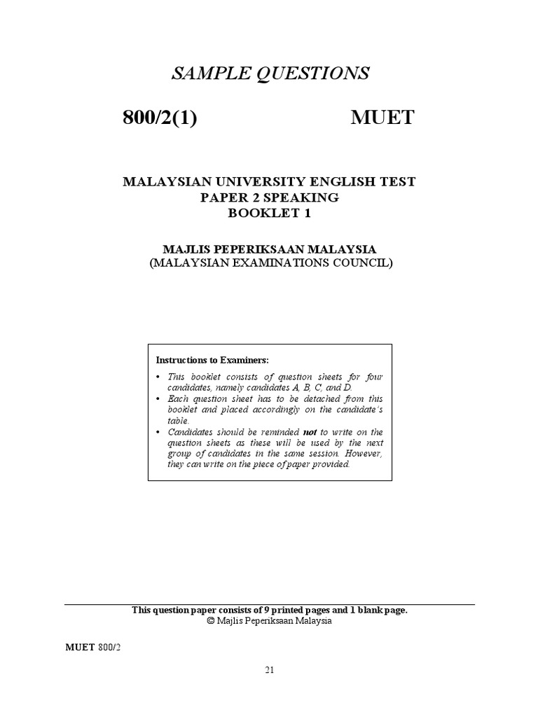 MUET Sample Questions (New Format 2021) 2 | PDF | Health Care | Test ...