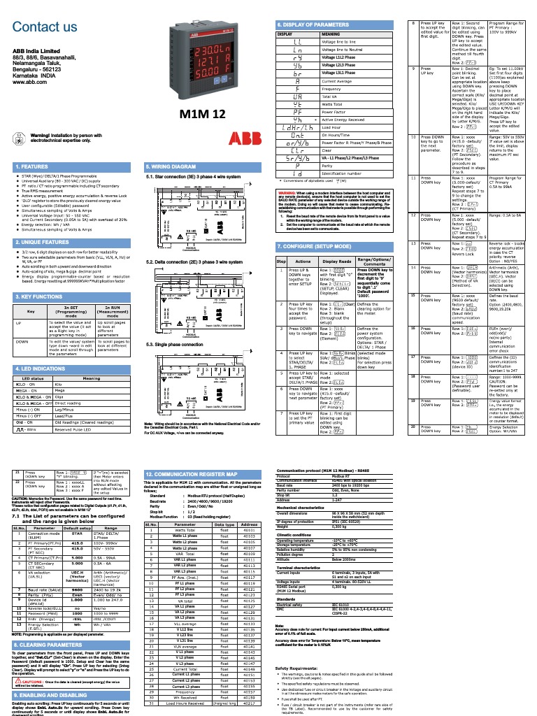 ABB M1M 12 Multi-Function Meter Manual | PDF | Power Supply ...