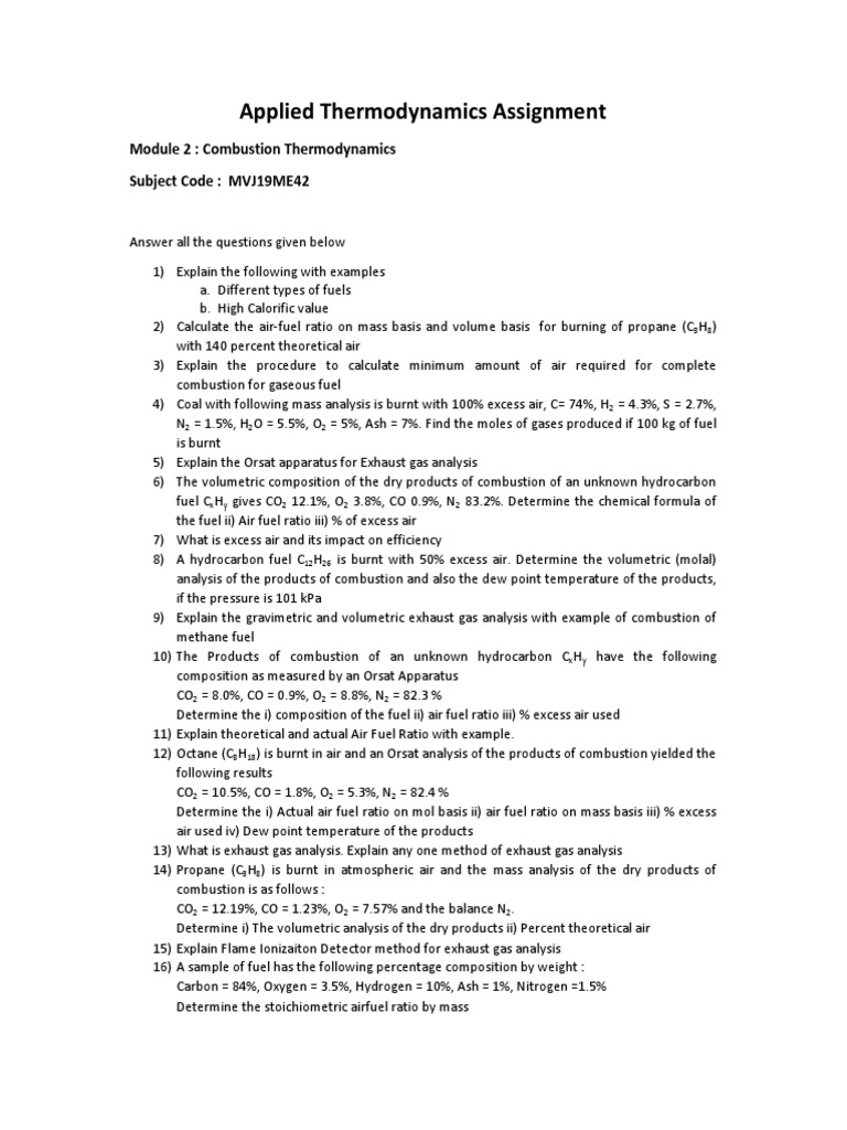 Combustion Thermodynamics Assignment Guide | PDF | Combustion | Atmosphere Of Earth