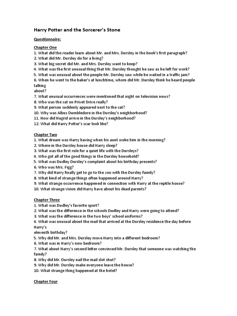 Harry Potter: Chapter 6 Questionnaire | PDF | Fantasy Worlds | Fantasy ...