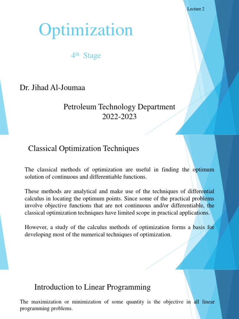 Optimization - Lecture 2 - 2023 | PDF | Linear Programming ...
